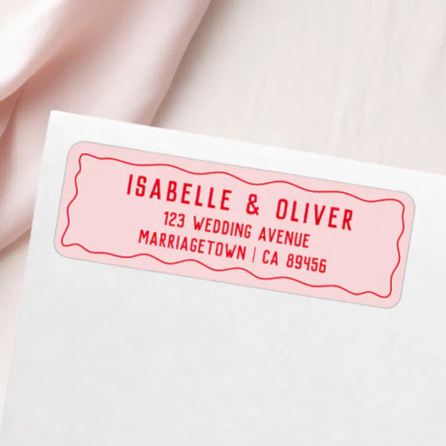 Bold Bright Pink Red Retro Wavy Return Address Label | Zazzle