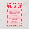 Bold Bright Pink Red Squiggle Wavy Retro Wedding Enclosure Card | Zazzle