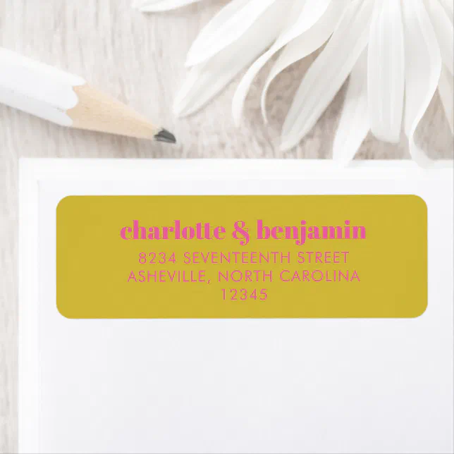 Bold Bright Pink Yellow Couple Return Address Label | Zazzle