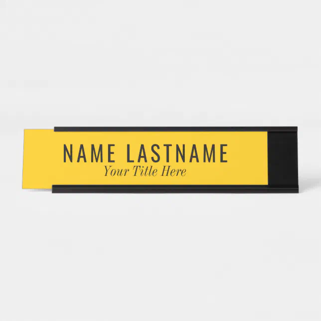 Bold Bright Warm Yellow Black Fonts Desk Name Plate | Zazzle