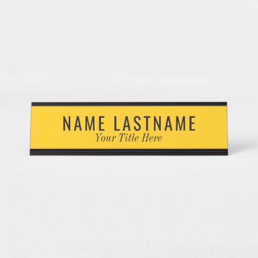 Bold Bright Warm Yellow Black Fonts Desk Name Plate | Zazzle