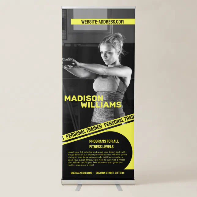 Bold Bright Yellow Personal Trainer Photo Retractable Banner | Zazzle