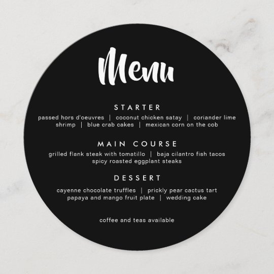 Bold Brush Lettered Round Menu in black white | Zazzle.com