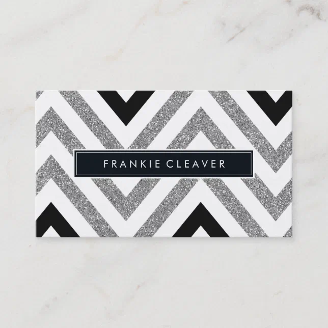 BOLD CHEVRON PATTERN trendy modern silver glitter Business Card | Zazzle
