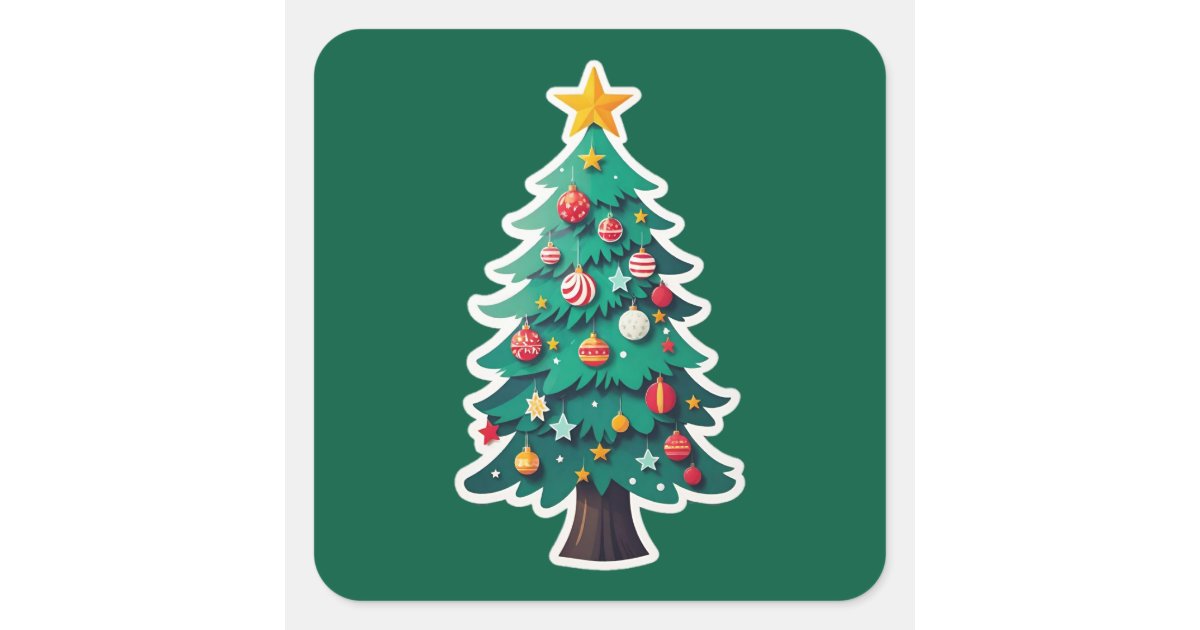 Bold Christmas Tree Square Sticker | Zazzle
