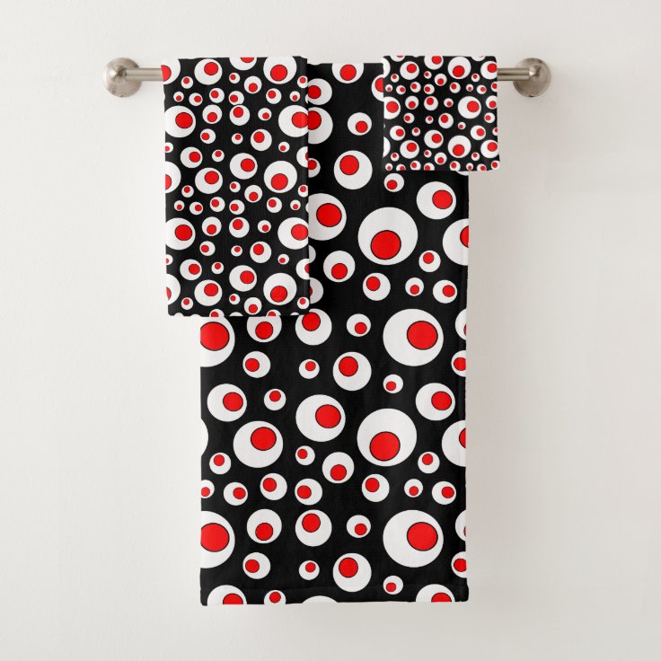 Bold Circular Geometric Abstract Circles on black Bath Towel Set | Zazzle