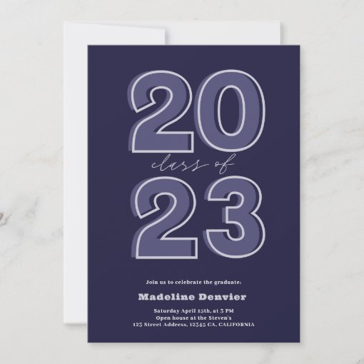 Bold class of 2023 script blue photos graduation invitation | Zazzle