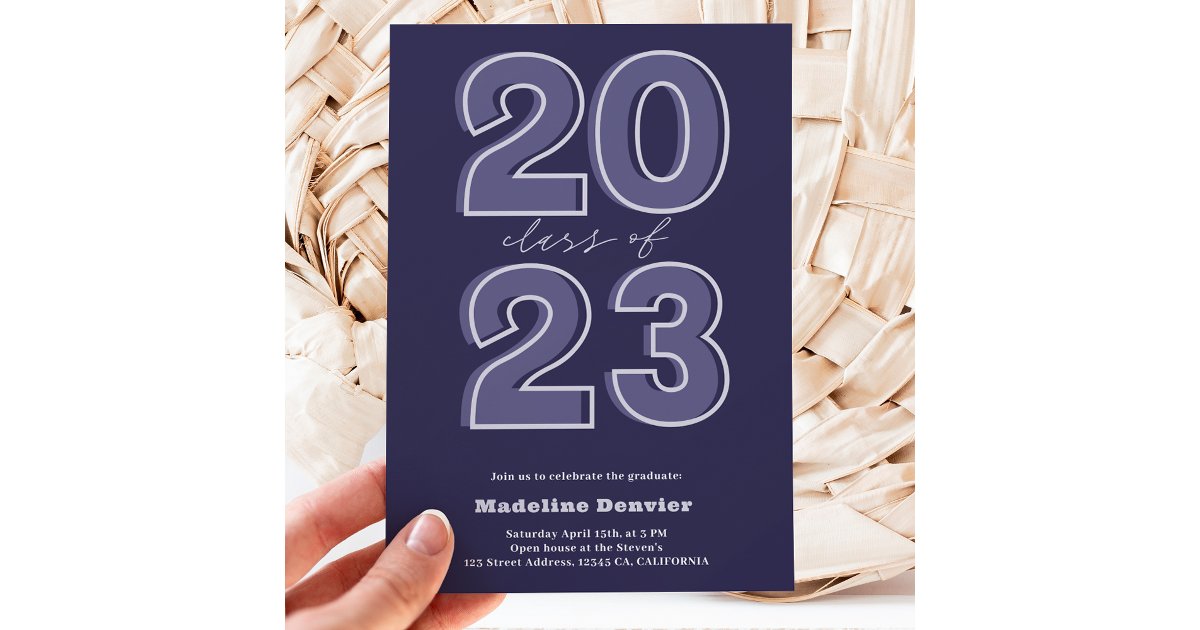 Bold class of 2023 script blue photos graduation invitation | Zazzle
