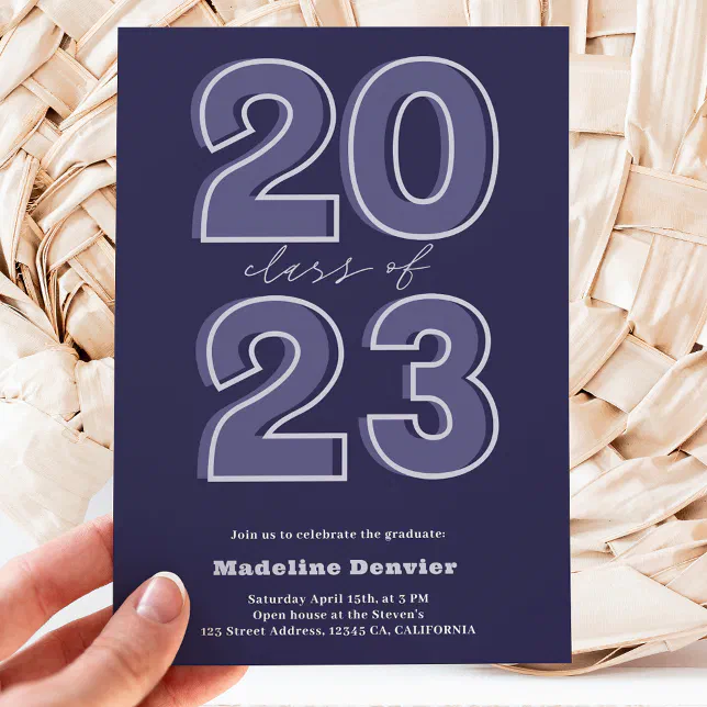 Bold class of 2023 script blue photos graduation invitation | Zazzle