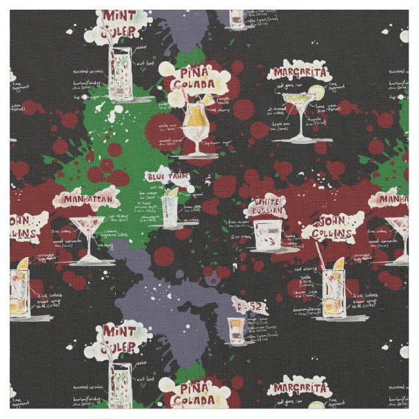 Cocktail Drink Recipe Design Fabric | Zazzle