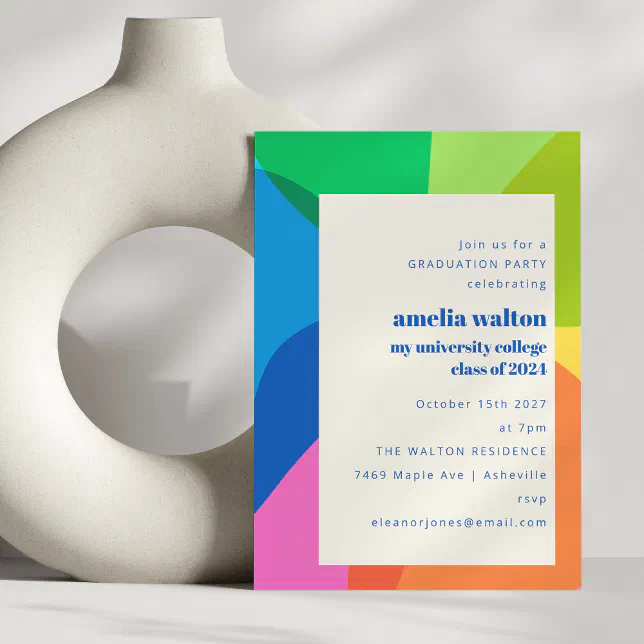 Bold Colorful Abstract Rainbow Graduation Party Invitation | Zazzle