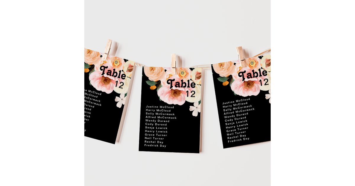 Bold Colorful Floral | Black Table Number Chart | Zazzle