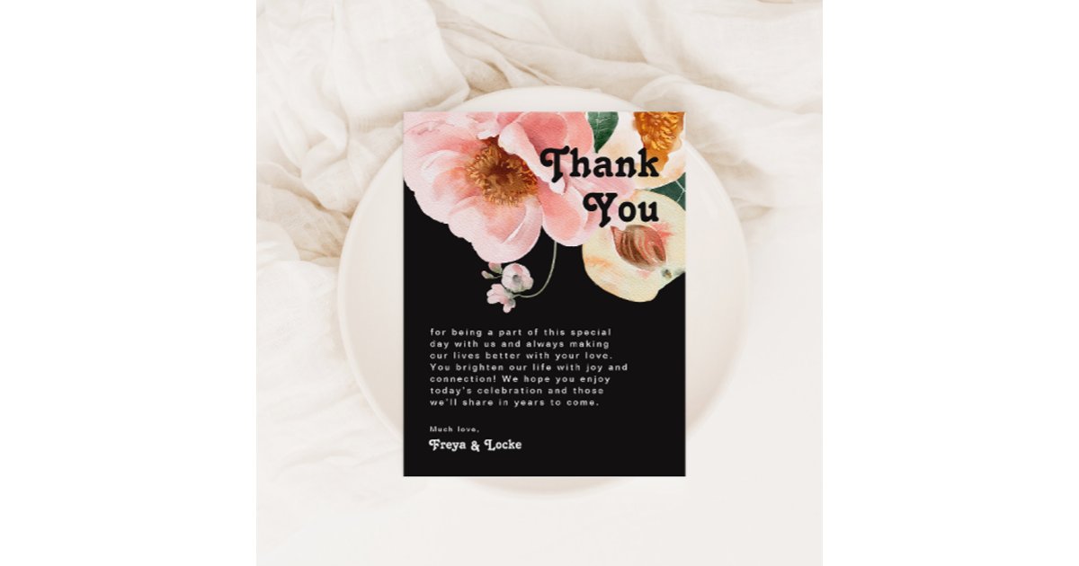 Bold Colorful Floral | Black Table Thank You Card | Zazzle