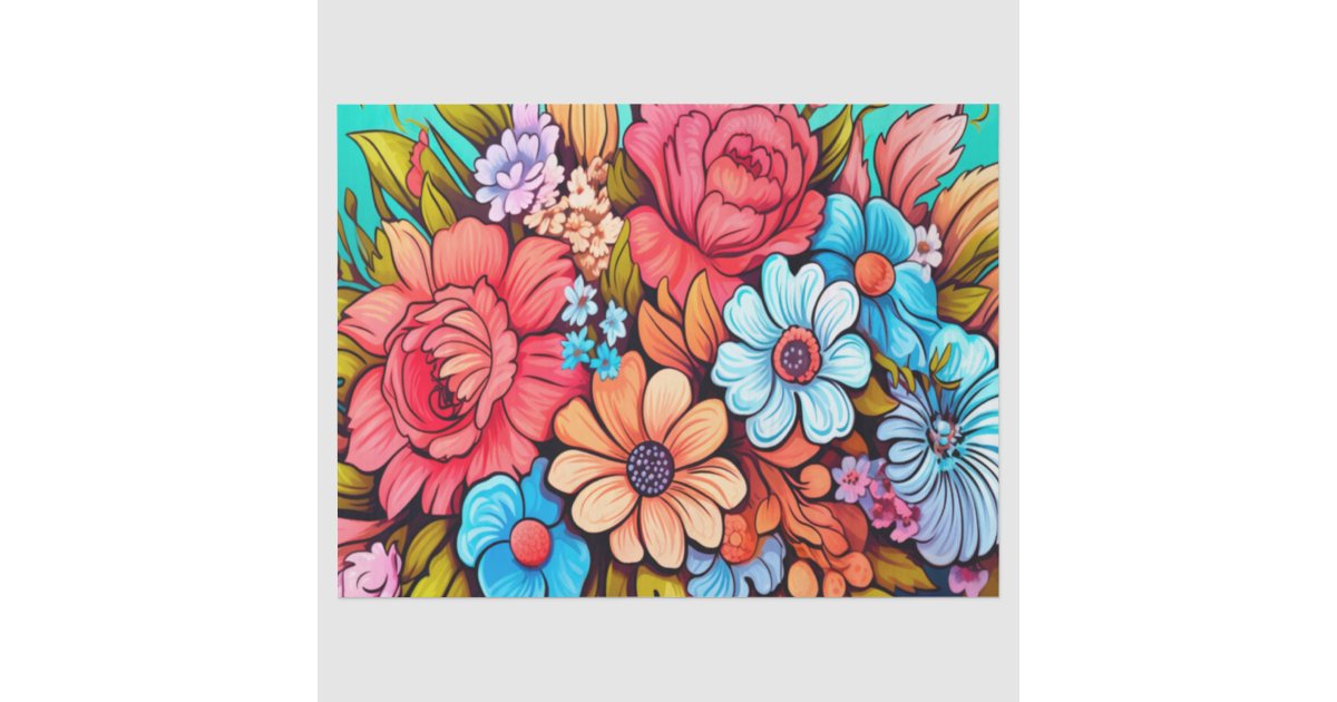 Bold Colorful Floral Decoupage Tissue Paper | Zazzle
