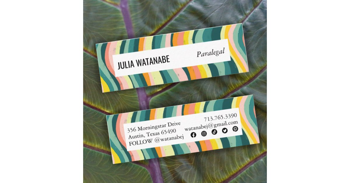 Bold Colorful Handmade Stripes w Social Icons Mini Business Card | Zazzle