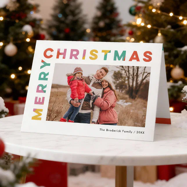 Bold Colorful Merry Christmas Photo Holiday Card | Zazzle