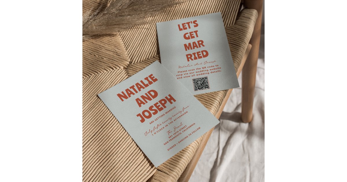 Bold Colorful Retro Funky Unique QR Code Wedding Invitation | Zazzle