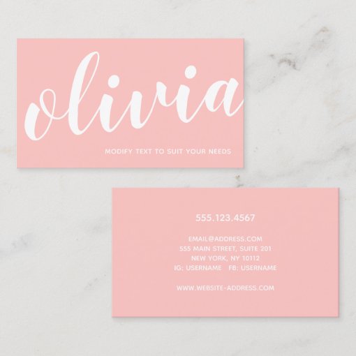 BOld Coral Pink Handwritten Script Calligraphy Business Card | Zazzle