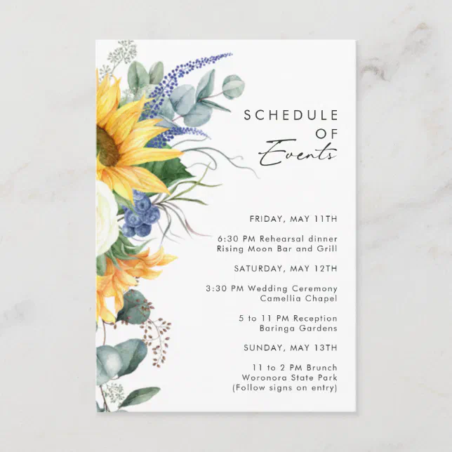 Bold Country Sunflower | Schedule of Events Enclosure Card | Zazzle