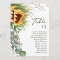 Bold Country Sunflower | Table Number Chart | Zazzle