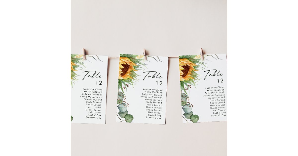 Bold Country Sunflower | Table Number Chart | Zazzle