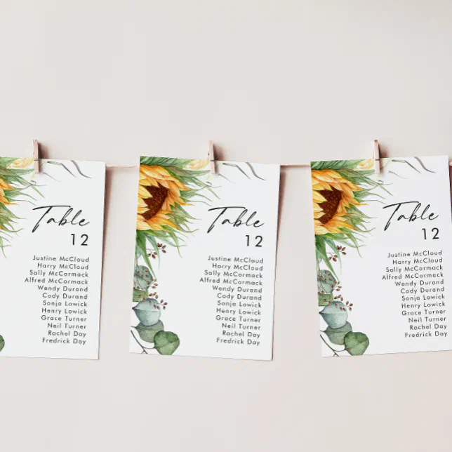 Bold Country Sunflower | Table Number Chart | Zazzle