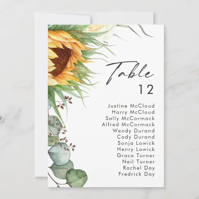 Bold Country Sunflower | Table Number Chart | Zazzle