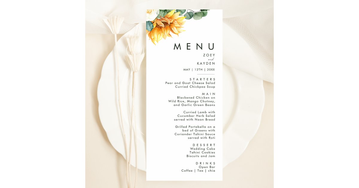 Bold Country Sunflower | Wedding Dinner Menu | Zazzle