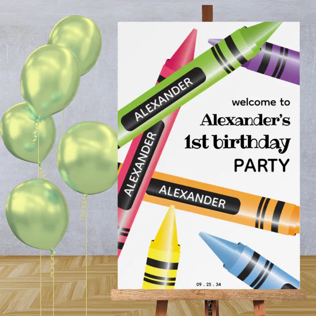 Bold Crayon 1st Birthday Party Welcome Sign | Zazzle
