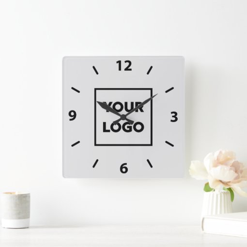 Bold Custom Business Logo on Grey Square Wall Clock | Zazzle
