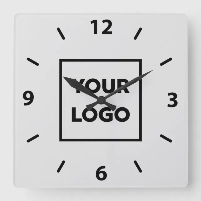 Bold Custom Business Logo on Grey Square Wall Clock | Zazzle