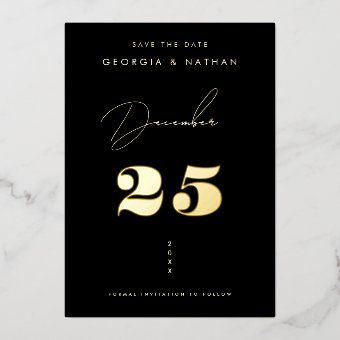 Bold Date Typography Script Dark Faded Photo Real Foil Invitation | Zazzle