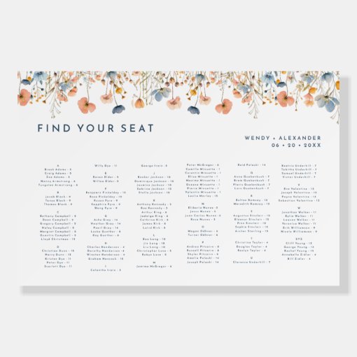 Bold Elegant Floral Horizontal Seating Chart Foam Board | Zazzle