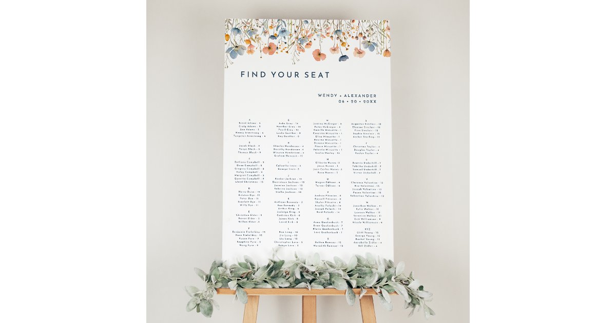Bold Elegant Floral Wedding Vertical Seating Chart Foam Board | Zazzle