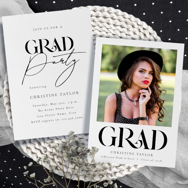 Bold Elegant Typography Photo Graduation Party Invitation | Zazzle