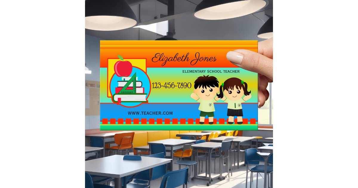 Bold Elementary School Teacher Business Card | Zazzle