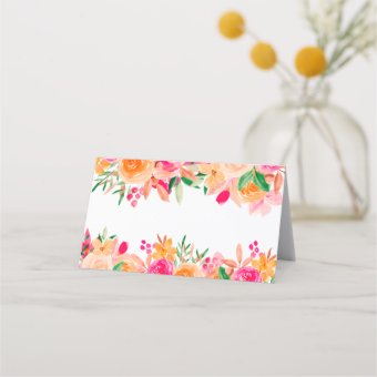 Bold fall floral watercolor bridal shower name place card | Zazzle