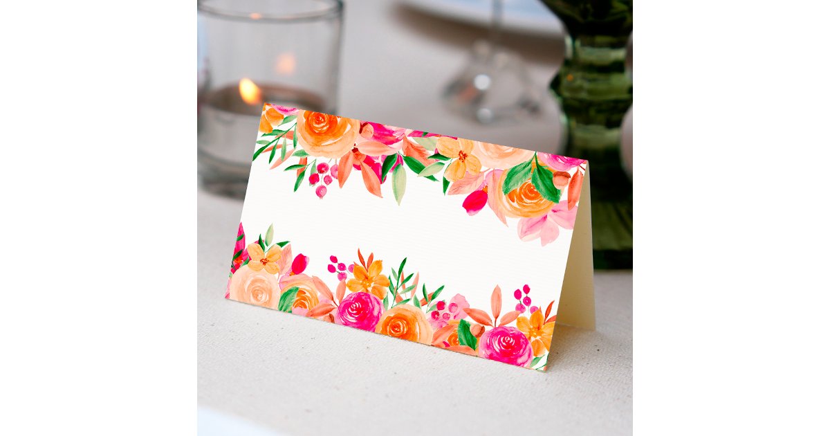 Bold fall floral watercolor bridal shower name place card | Zazzle