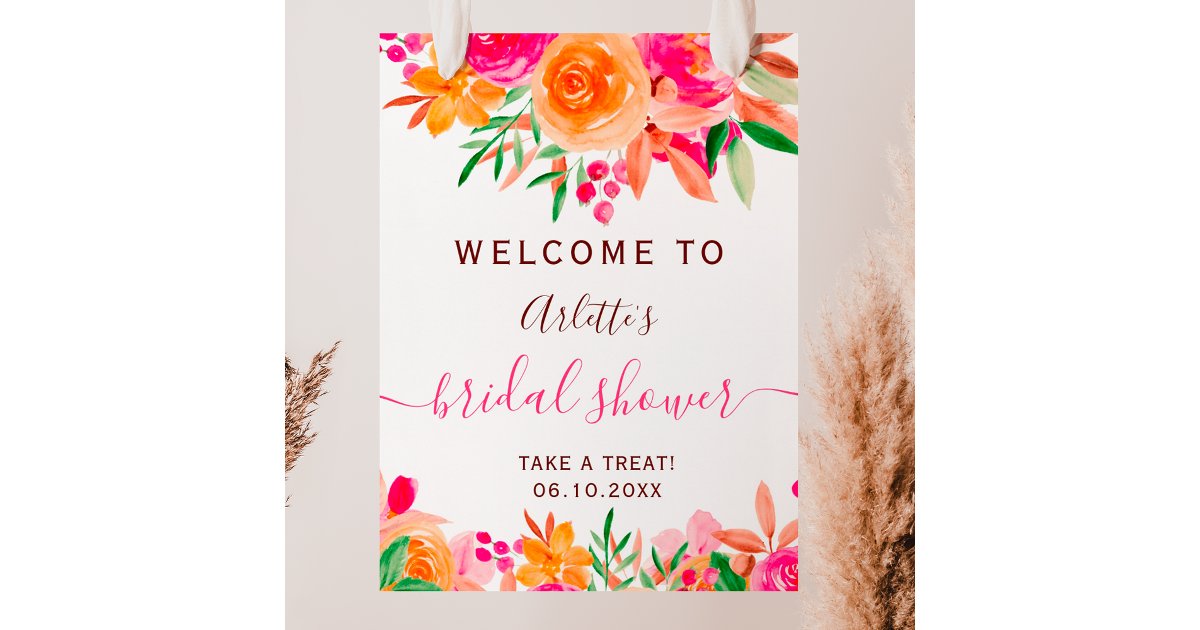 Bold fall floral watercolor bridal shower welcome poster | Zazzle