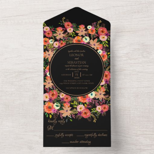 Bold Fall Floral Wedding All in One Invitation | Zazzle