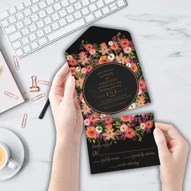 Bold Fall Floral Wedding All in One Invitation | Zazzle