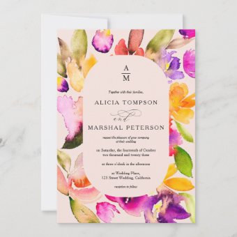 Bold fall oversize floral watercolor photo wedding invitation | Zazzle