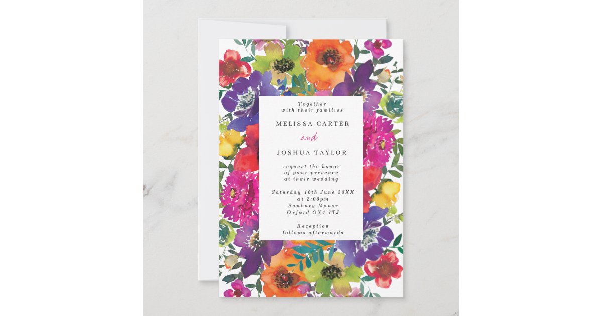 Bold Fiesta Colorful Flowers Summer Wedding Invitation | Zazzle