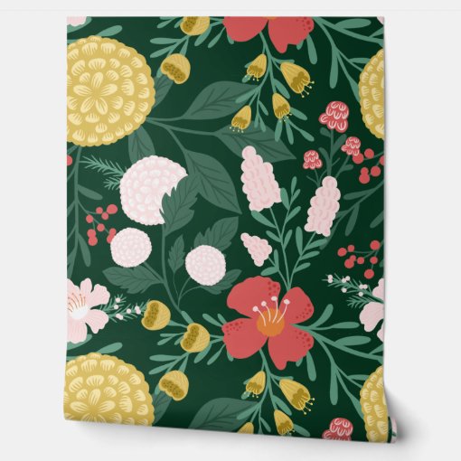 Bold Floral Blossoms Botanical Garden Pattern Wallpaper | Zazzle