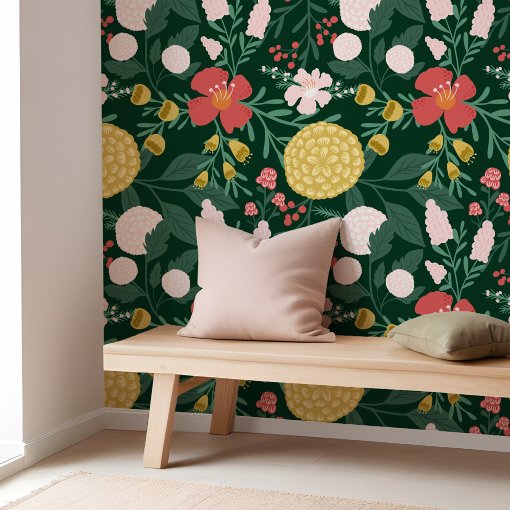 Bold Floral Blossoms Botanical Garden Pattern Wallpaper | Zazzle