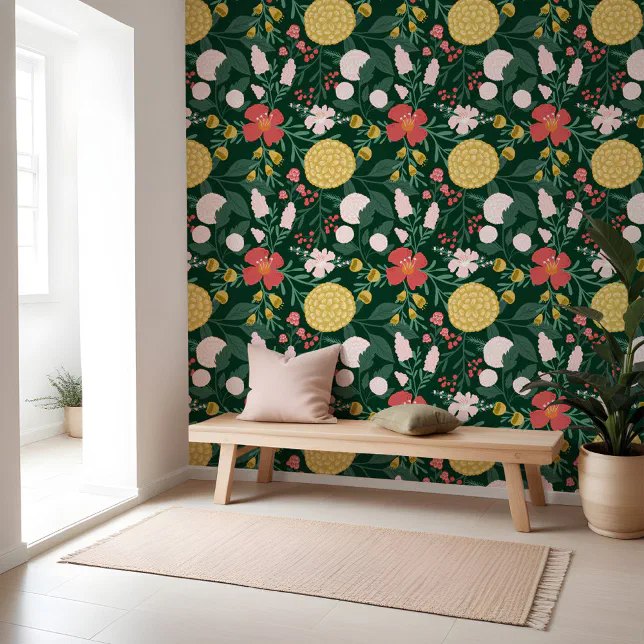 Bold Floral Blossoms Botanical Garden Pattern Wallpaper | Zazzle