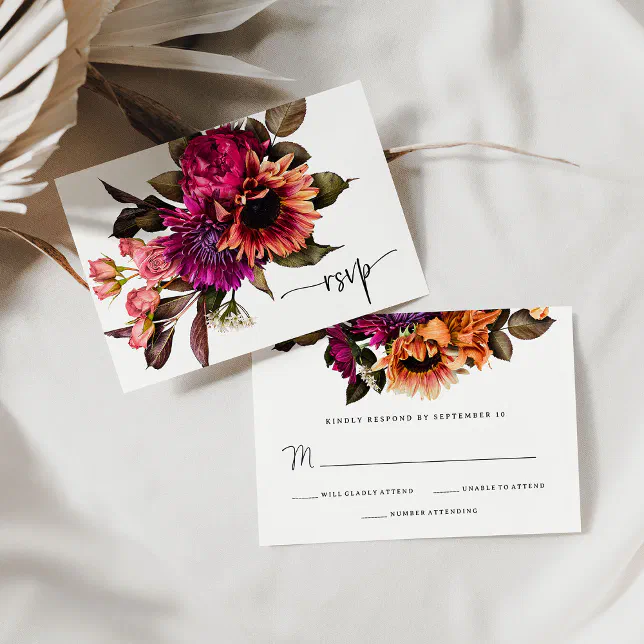 Bold Floral | Dramatic and Elegant Wedding RSVP Card | Zazzle