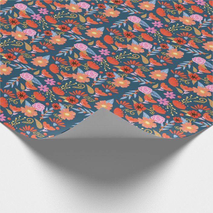 Bold Floral Flowers Folk Art Pattern Wrapping Paper | Zazzle.com