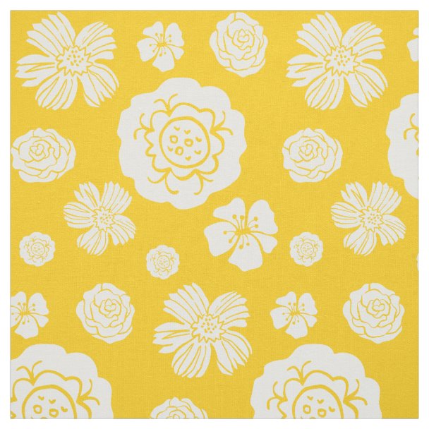 Vintage Mustard Yellow Floral Flowers Pattern Fabric | Zazzle