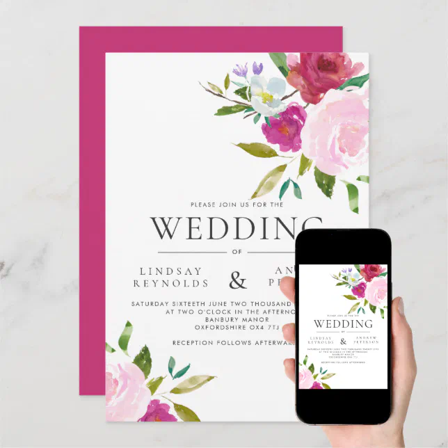 Bold Floral Watercolor Wedding Invitation | Zazzle
